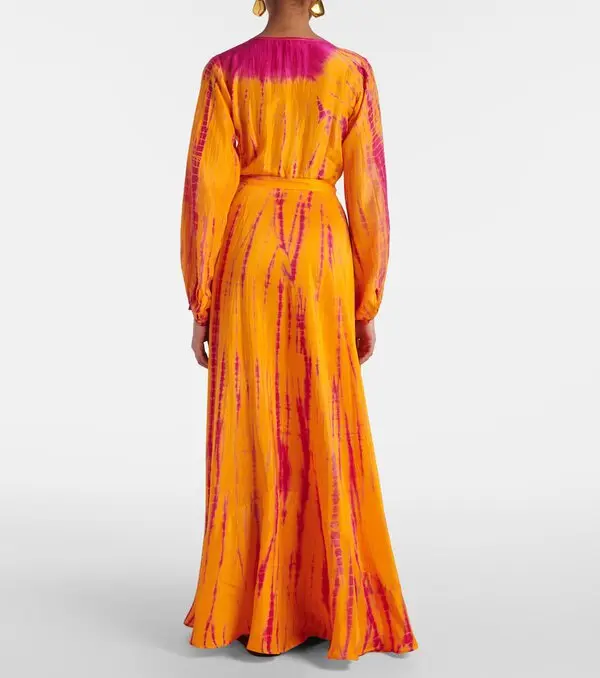 Anna Kosturova Tie-dye Silk Wrap Dress - Orange