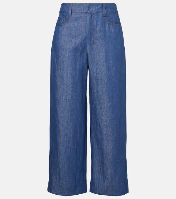 Max Mara Dante Cotton And Linen Twill Wide-leg Pants - Blue