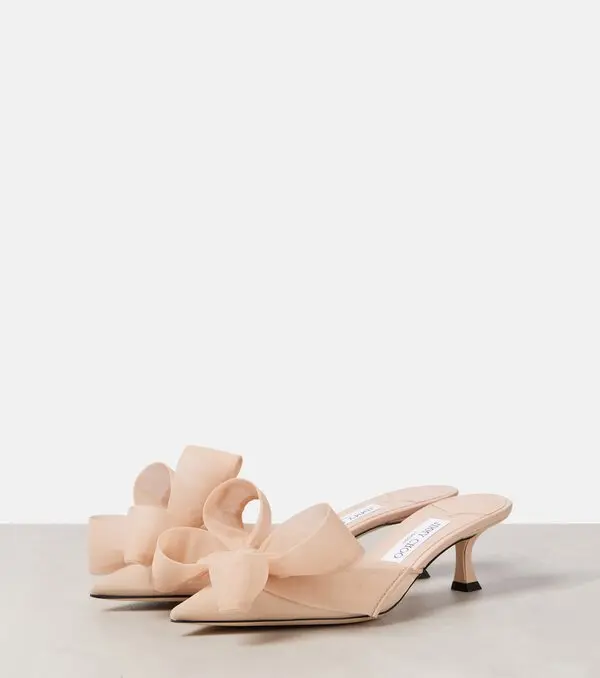 JIMMY CHOO Staz 50 Bow-detail Mesh Mules