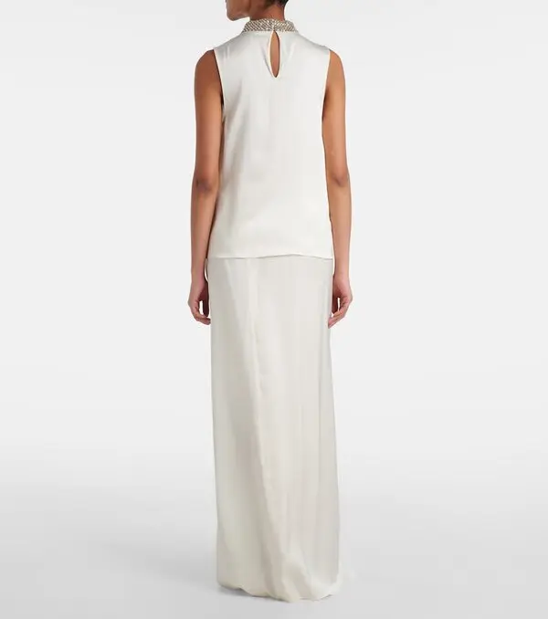 TOM FORD Embellished Silk Satin Top - White
