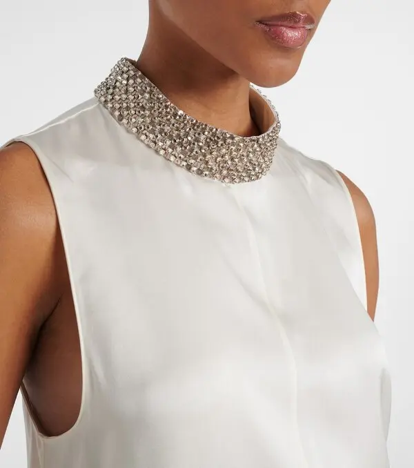 TOM FORD Embellished Silk Satin Top - White