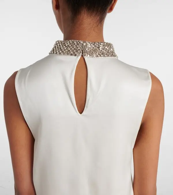 TOM FORD Embellished Silk Satin Top - White