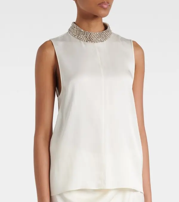 TOM FORD Embellished Silk Satin Top - White