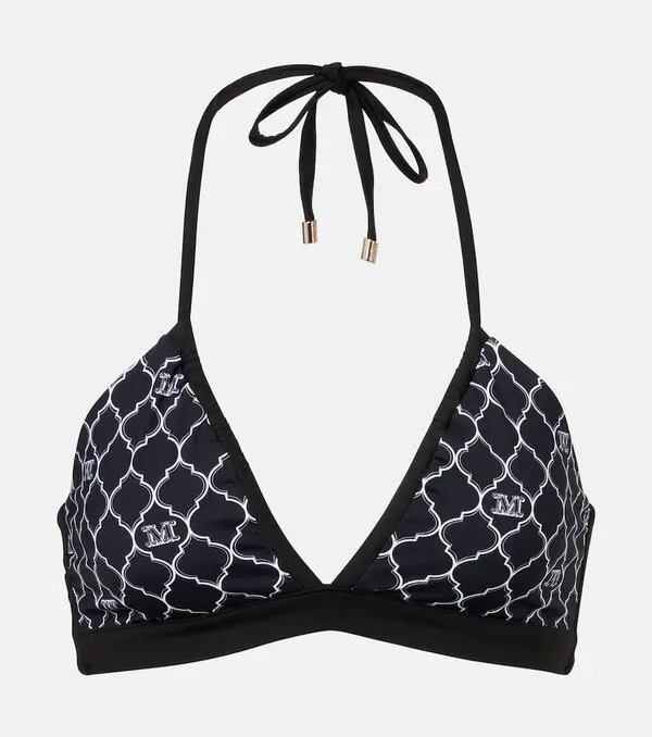 Max Mara Anna Printed Halterneck Bikini Top - Black
