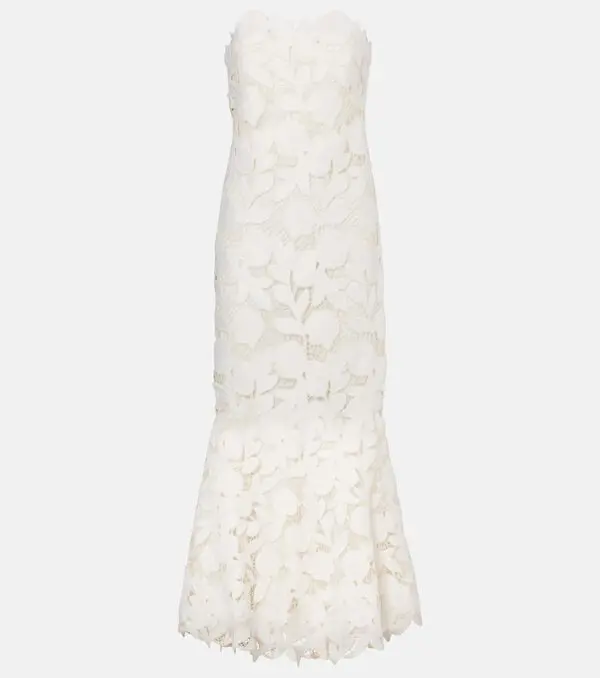 chinese dress ladies White Luxury Embroidered Lace Maxi Dress, White / S main image 1