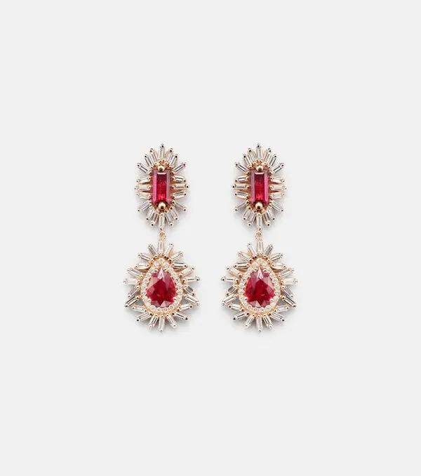 SUZANNE KALAN Doublet 18kt Rose Drop Earrings With Rubies And Diamonds - Gold