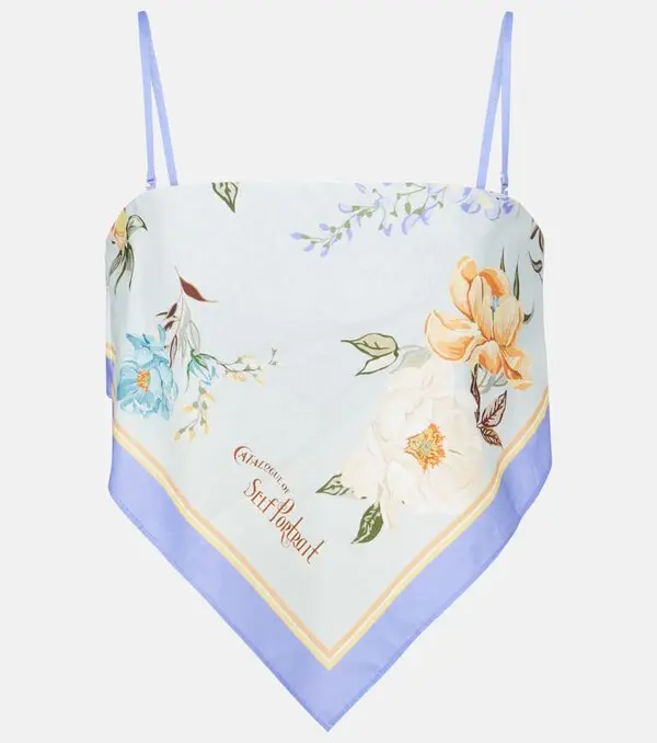 SELF-PORTRAIT Floral Linen And Cotton Crop Top