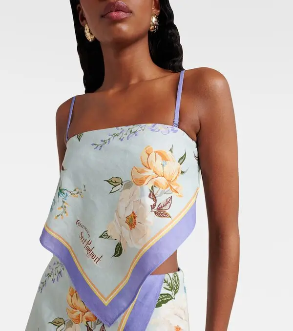 SELF-PORTRAIT Floral Linen And Cotton Crop Top