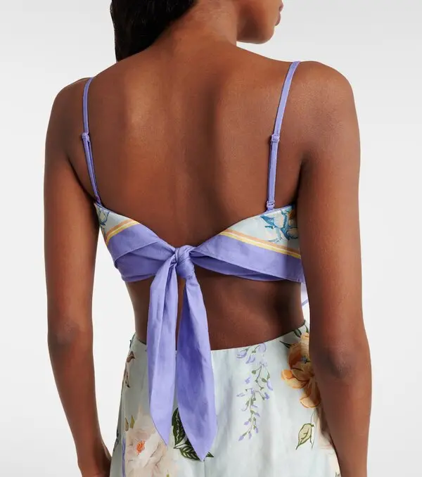 SELF-PORTRAIT Floral Linen And Cotton Crop Top