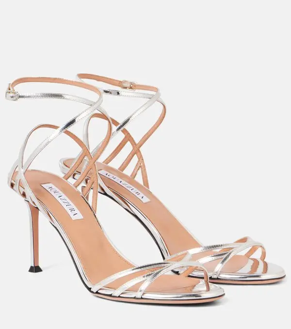 AQUAZZURA Polanco 75 Leather Sandals - Silver