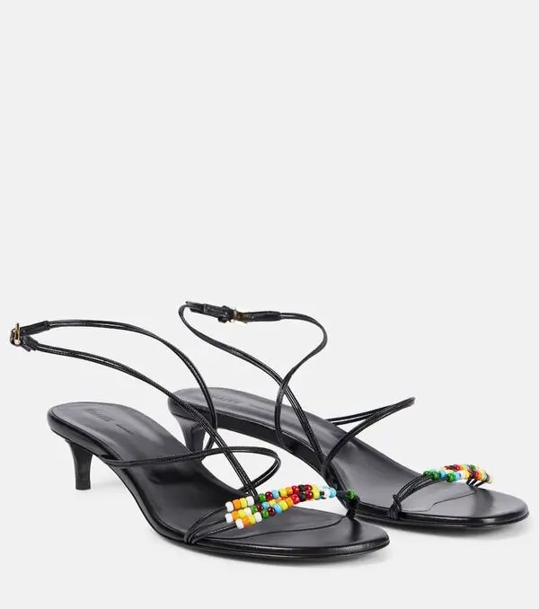 Khaite Loop 35 Beaded Leather Sandals - Black