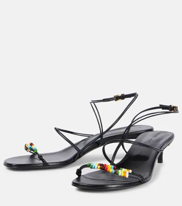 Khaite Loop 35 Beaded Leather Sandals - Black
