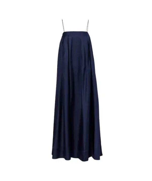 Asceno Heather Pleated Silk Maxi Dress - Blue