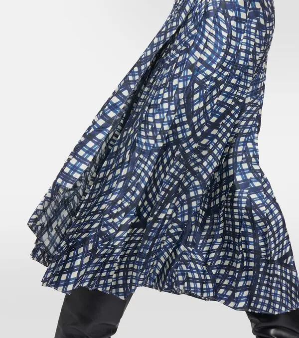 Tory Burch Checked Pleated Silk Shirt Dress