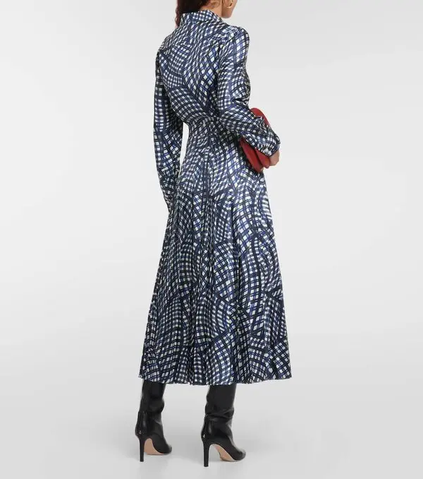 Tory Burch Checked Pleated Silk Shirt Dress