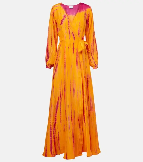 Anna Kosturova Tie-dye Silk Wrap Maxi Dress - Orange