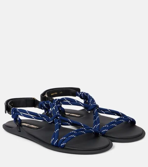 Miu Miu Riviere Leather-trimmed Sandals - Blue