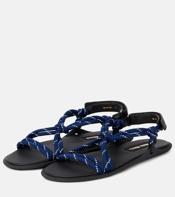 Miu Miu Riviere Leather-trimmed Sandals - Blue