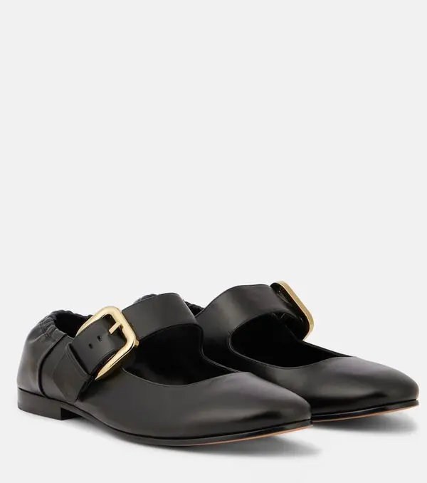 Bottega Veneta Astaire Leather Mary Jane Flats - Black
