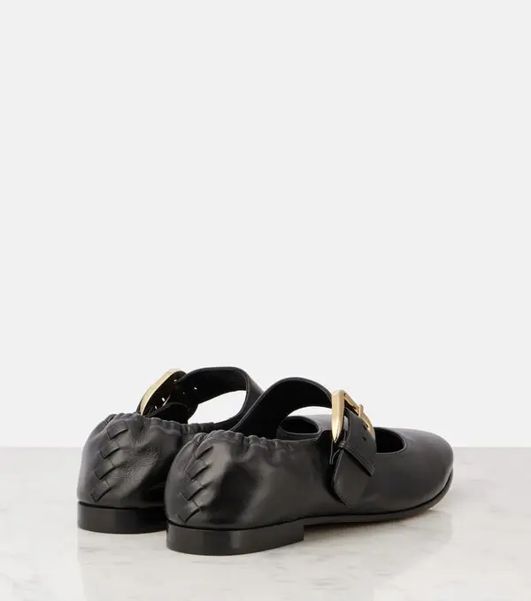 Bottega Veneta Astaire Leather Mary Jane Flats - Black