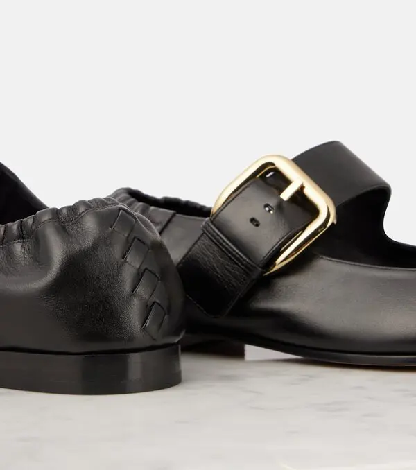 Bottega Veneta Astaire Leather Mary Jane Flats - Black