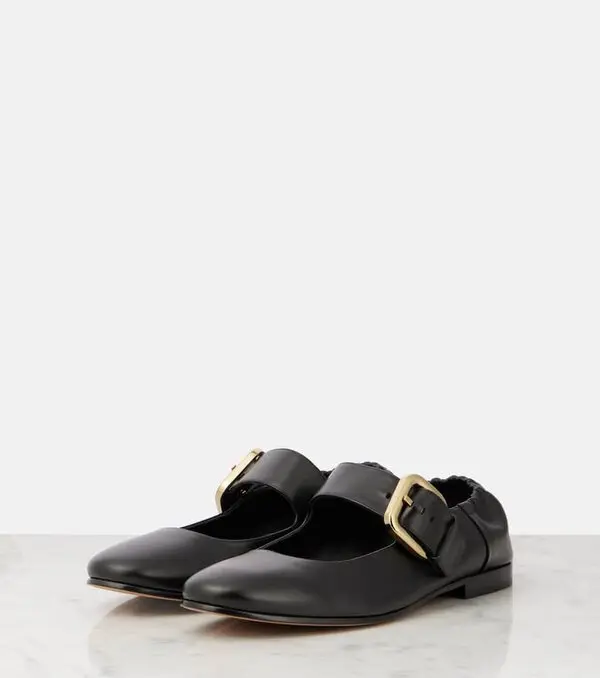 Bottega Veneta Astaire Leather Mary Jane Flats - Black