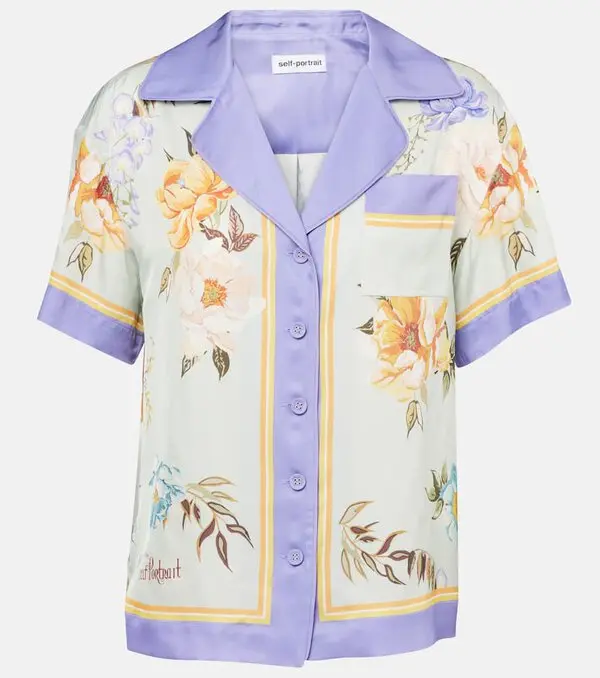 SELF-PORTRAIT Floral Twill Shirt - Blue
