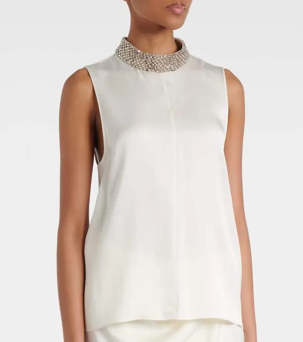 TOM FORD Embellished Silk Satin Top - White