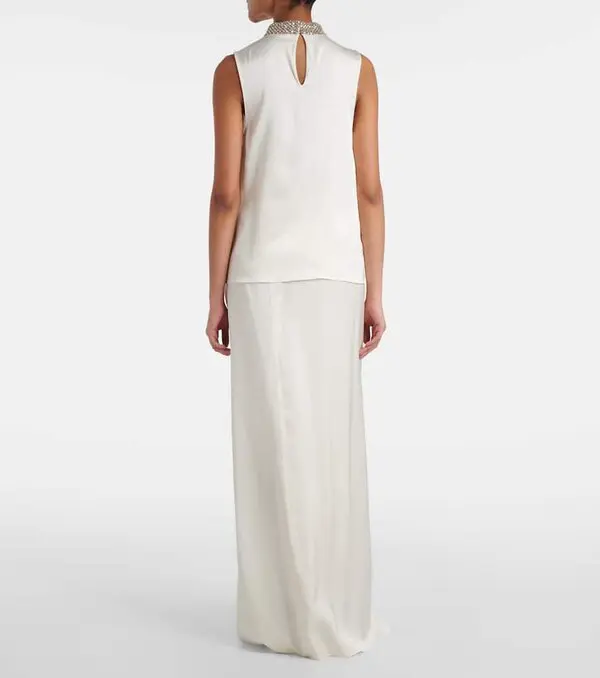 TOM FORD Embellished Silk Satin Top - White