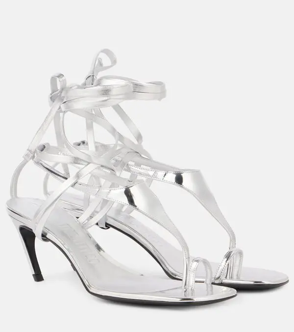 Attico Nova 65 Metallic Leather Thong Sandals - Silver
