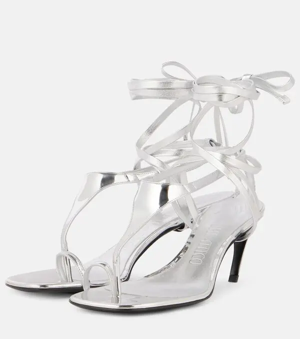 Attico Nova 65 Metallic Leather Thong Sandals - Silver