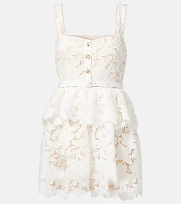 SELF-PORTRAIT Scalloped Tiered Lace Minidress - White