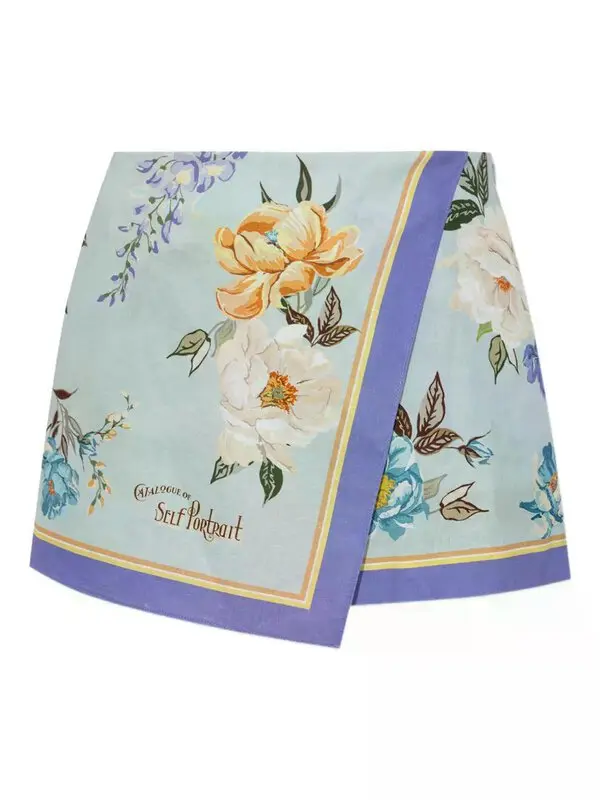 SELF-PORTRAIT Floral-print Shorts - Blue