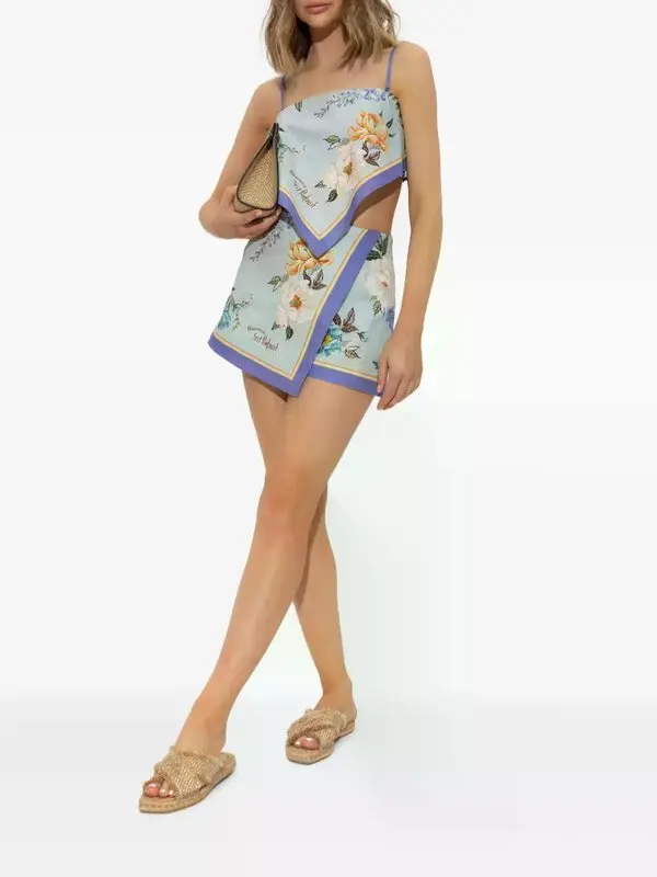 SELF-PORTRAIT Floral-print Shorts - Blue