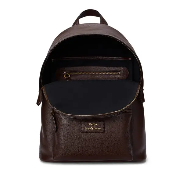 Polo Ralph Lauren Pebbled Leather Backpack - Dark Brown