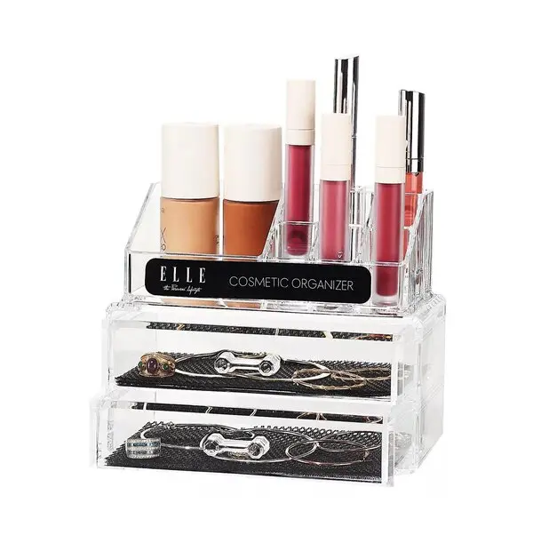 ELLE Acrylic Cosmetic Organizer With 2 Drawers & 3 Tiered Compartments - No Color