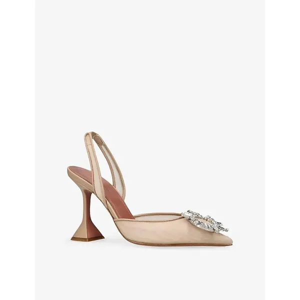 Amina Muaddi Begum 95 Mesh Slingback Heeled Courts - Beige