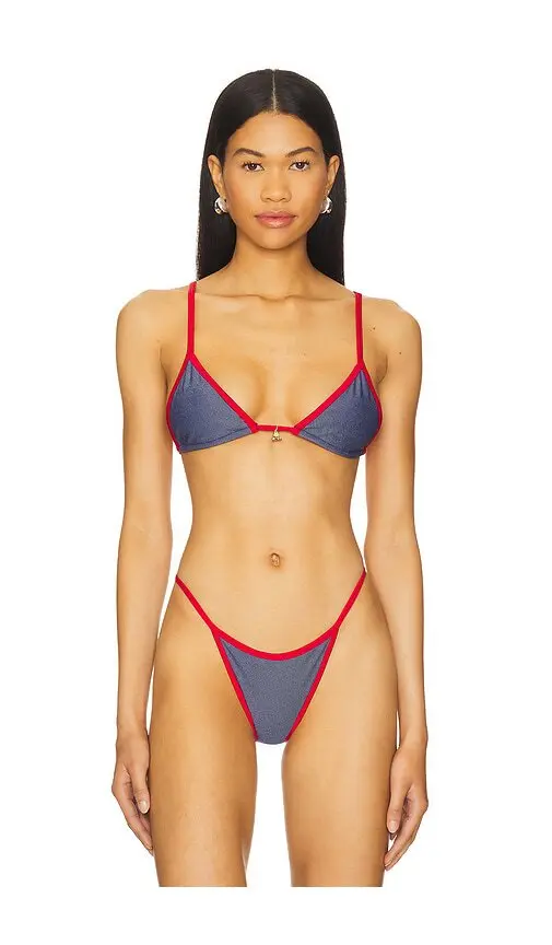 FAE Lumi Bikini Top - Denim & Red