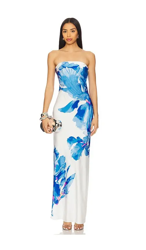 Rococo Sand Floral Printed Maxi Dress - Blue - 6% Off | Editorialist