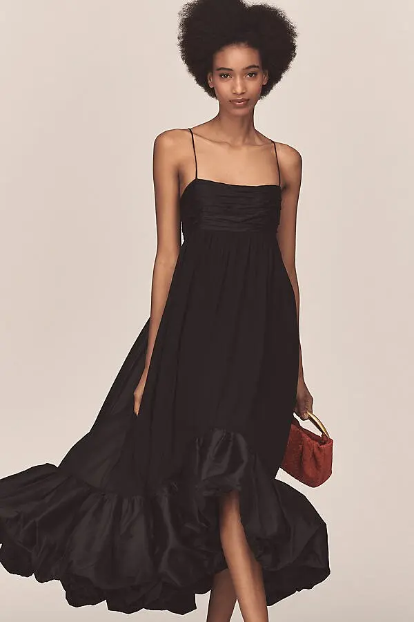 Maeve Square-Neck Babydoll Ruffle-Hem Maxi Dress In Black - 68% Off |  Editorialist
