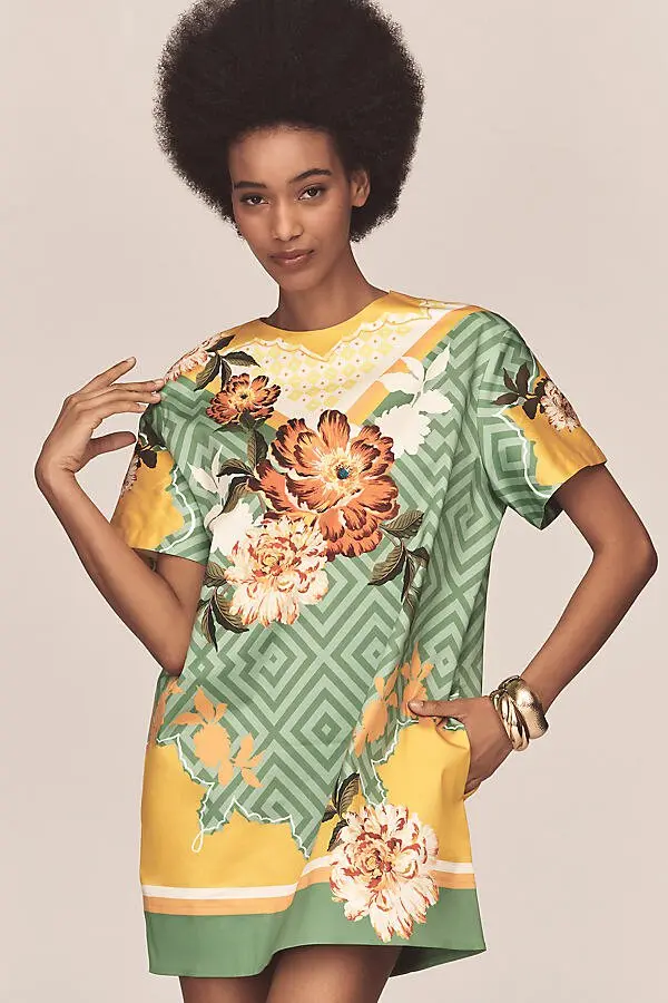 Anthropologie Floral T-Shirt Dress In Green - 37% Off | Editorialist