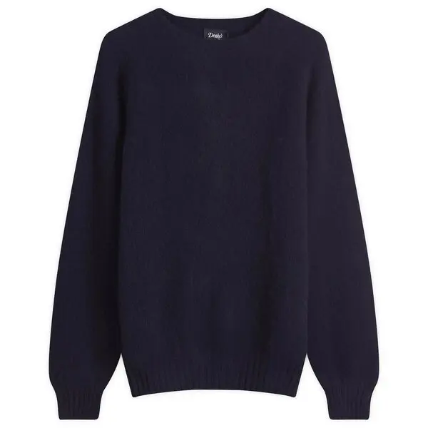 DRAKE'S Brushed Shetland Crew Knit - Navy