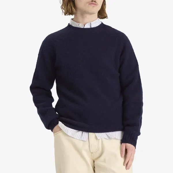 DRAKE'S Brushed Shetland Crew Knit - Navy