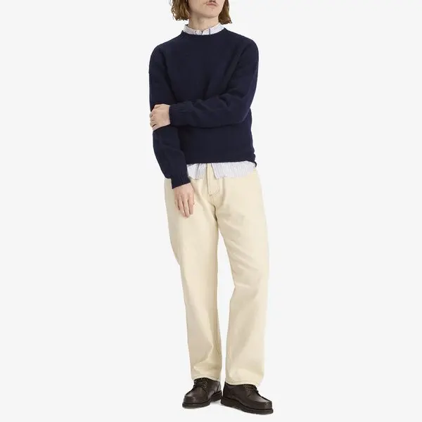 DRAKE'S Brushed Shetland Crew Knit - Navy