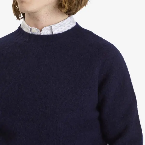 DRAKE'S Brushed Shetland Crew Knit - Navy