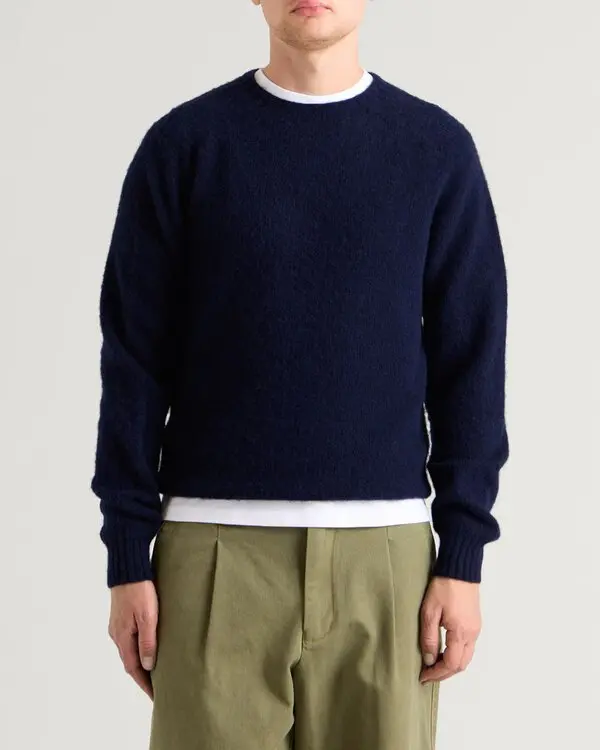 DRAKE'S Brushed Shetland Crew Knit - Navy