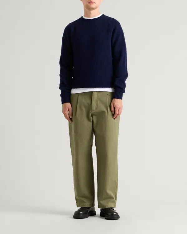 DRAKE'S Brushed Shetland Crew Knit - Navy
