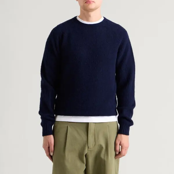 DRAKE'S Brushed Shetland Crew Knit - Navy