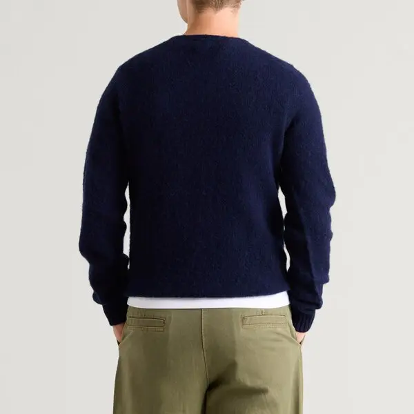 DRAKE'S Brushed Shetland Crew Knit - Navy