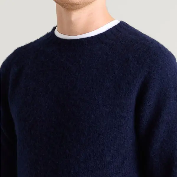 DRAKE'S Brushed Shetland Crew Knit - Navy